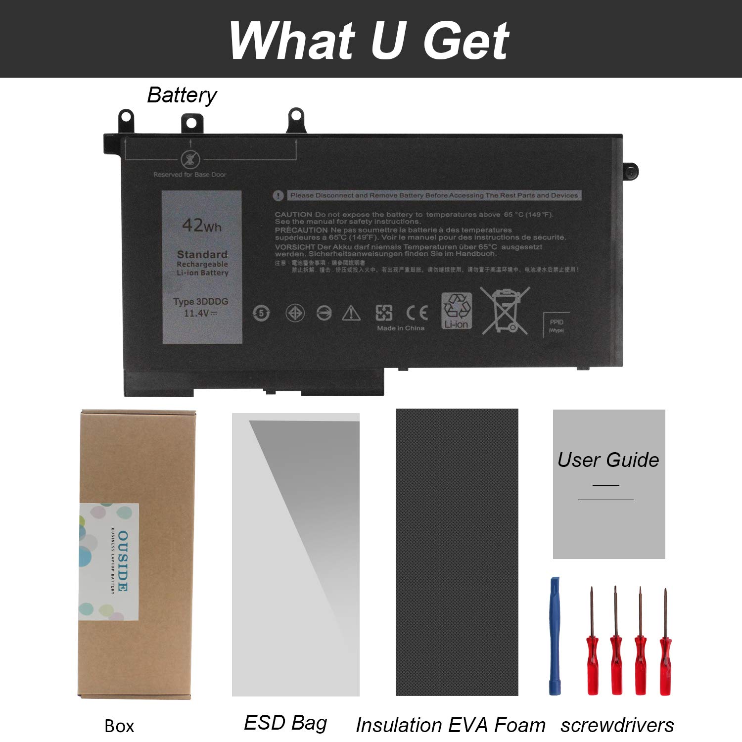 OUSIDE 3DDDG Battery Compatible with Dell Latitude 5280 E5280 5290 5480 E5480 5490 5580 5590 Series Laptop 03VC9Y 45N3J Replacement (42Wh)