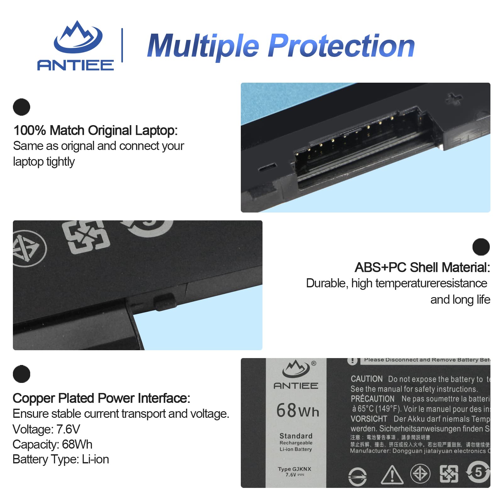 ANTIEE 68Wh GJKNX Laptop Battery Replacement for Dell Latitude 5480 5580 5280 5288 5290 5488 5490 5491 5495 5590 5591 E5480 E5580 E5590 E5490 Precision 15 3520 3530 GD1JP DY9NT 0DY9NT 5YHR4 451-BBZG