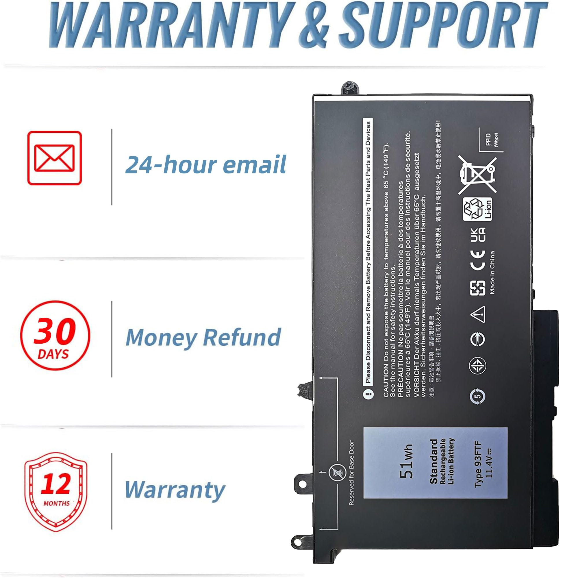 JGTM 51Wh 93FTF Laptop Battery Replacement for Dell Latitude 5580 5590 5480 5490 5280 5288 5488 5491 5495 5591 E5280 E5480 E5580 Precision 15 3520 3530 M3520 M3530 D4CMT GJKNX 3DDDG 83XPC 4YFVG 11.4V