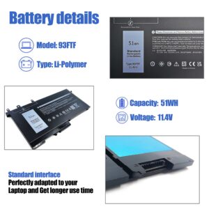 JGTM 51Wh 93FTF Laptop Battery Replacement for Dell Latitude 5580 5590 5480 5490 5280 5288 5488 5491 5495 5591 E5280 E5480 E5580 Precision 15 3520 3530 M3520 M3530 D4CMT GJKNX 3DDDG 83XPC 4YFVG 11.4V