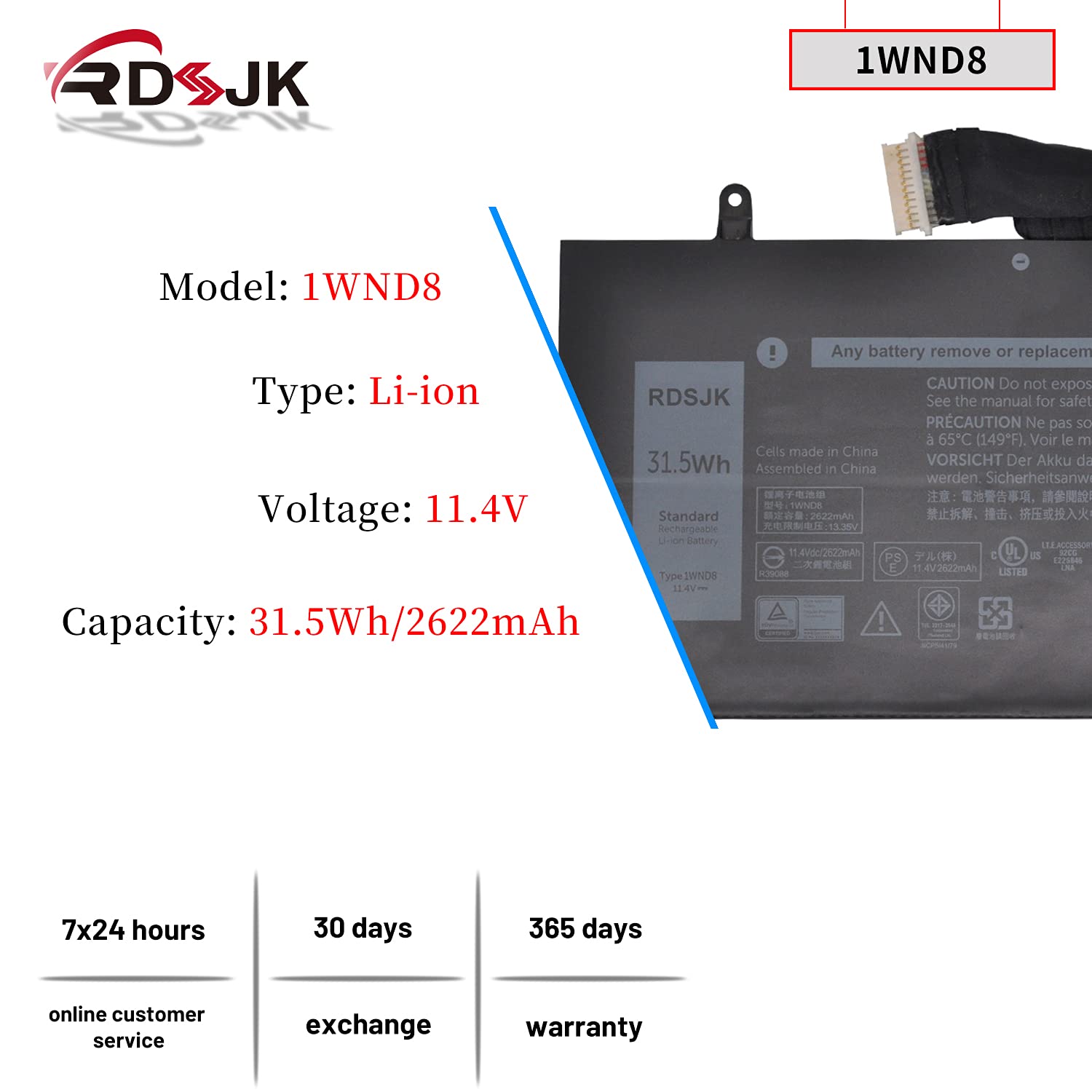 1WND8 Laptop Battery for Dell Latitude 12 5285 5290 2-in-1 E5285 E5290 T17G Series IWND8 JT90P 5JT8G J0PGR JOPGR 0RDYCT RDYCT JT90P 5JT8G 11.4V 31.5Wh