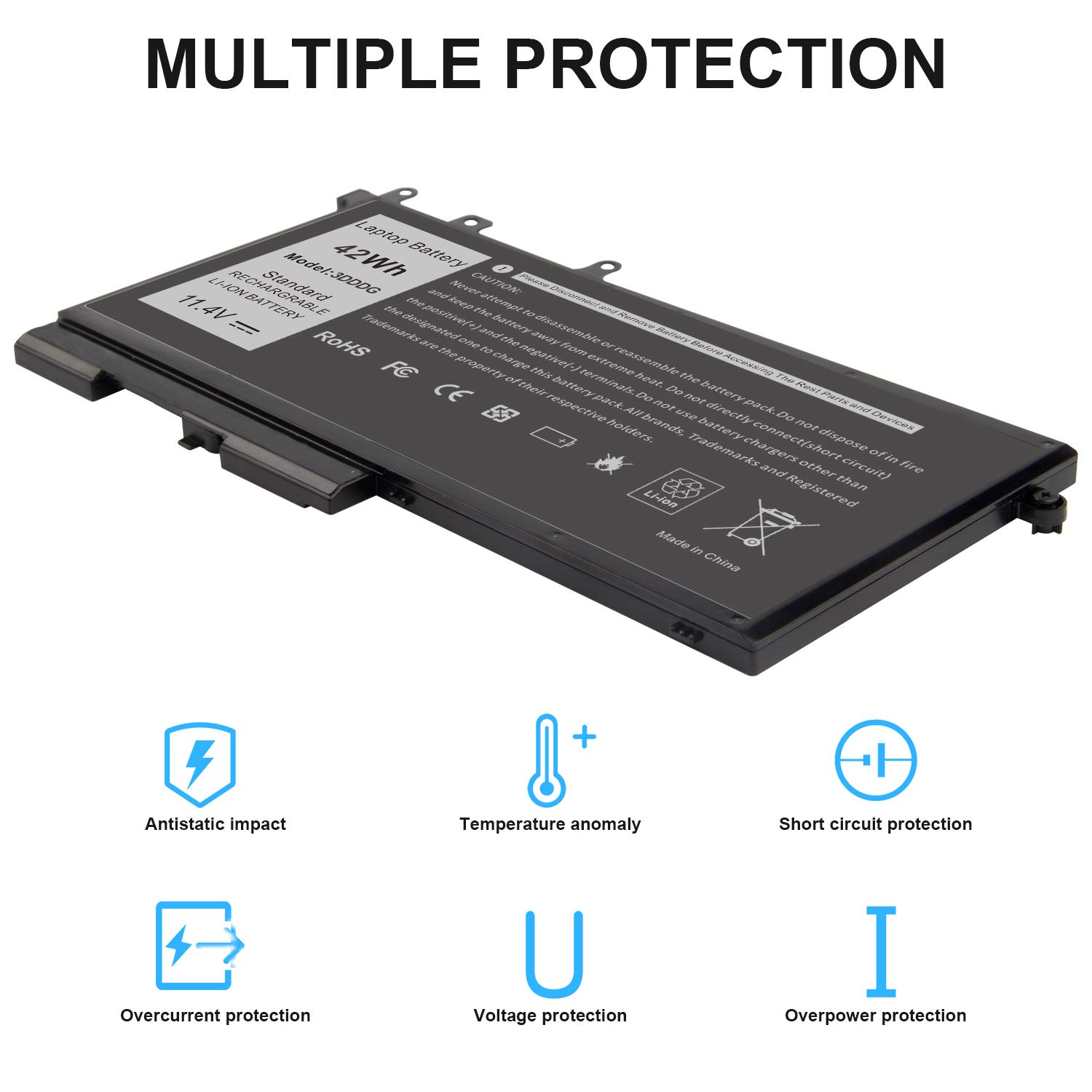 Futurebatt 3DDDG 11.4V 42Wh New Laptop Battery for Dell Latitude 5280 E5280 5290 5480 E5480 5490 5580 5590 Series Laptop 03VC9Y 45N3J Replacement