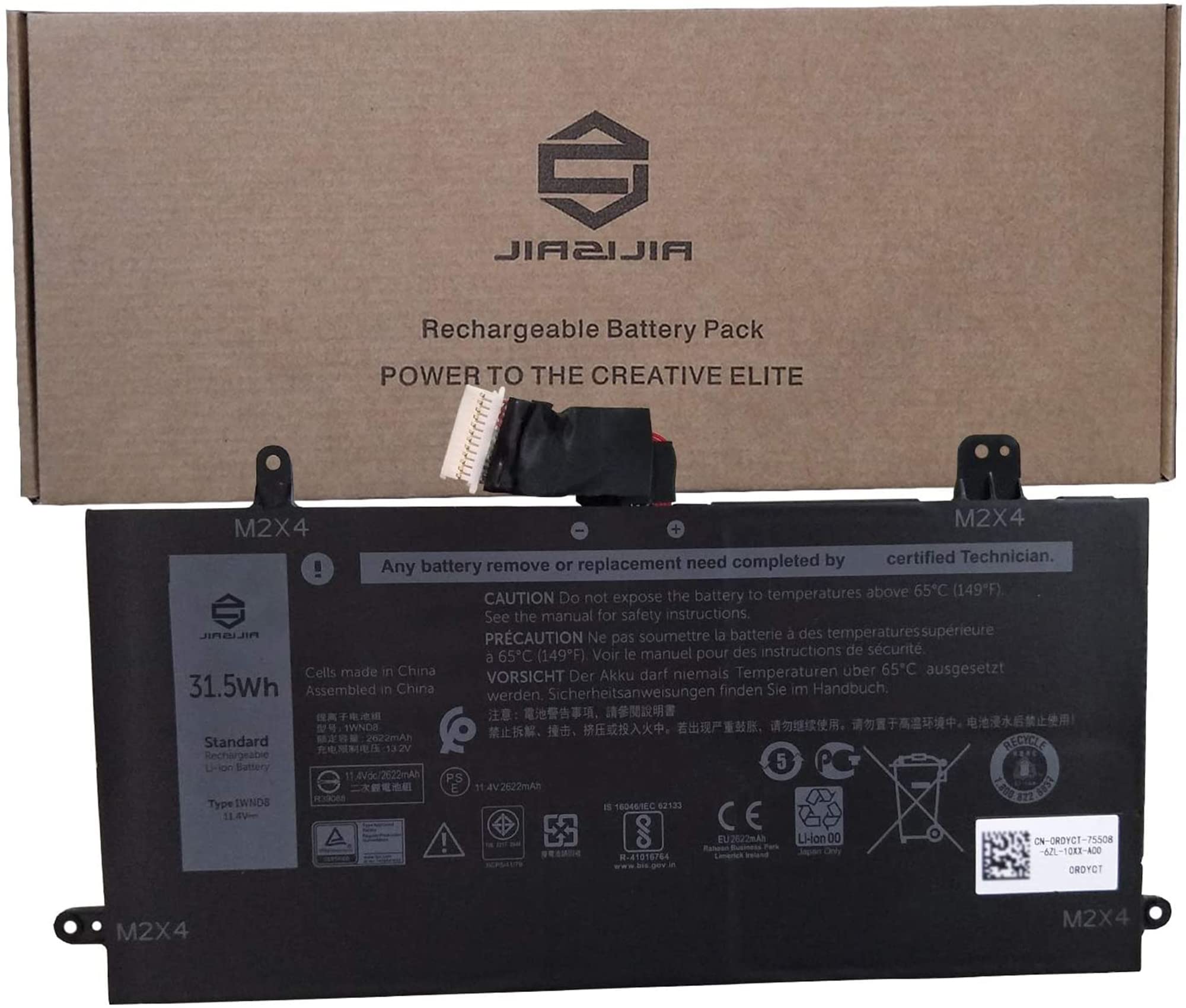 JIAZIJIA 1WND8 Laptop Battery Replacement for Dell Latitude 5285 5290 2-in-1 Series Notebook Tablet J0PGR 0RDYCT RDYCT Black 11.4V 31.5Wh 2622mAh