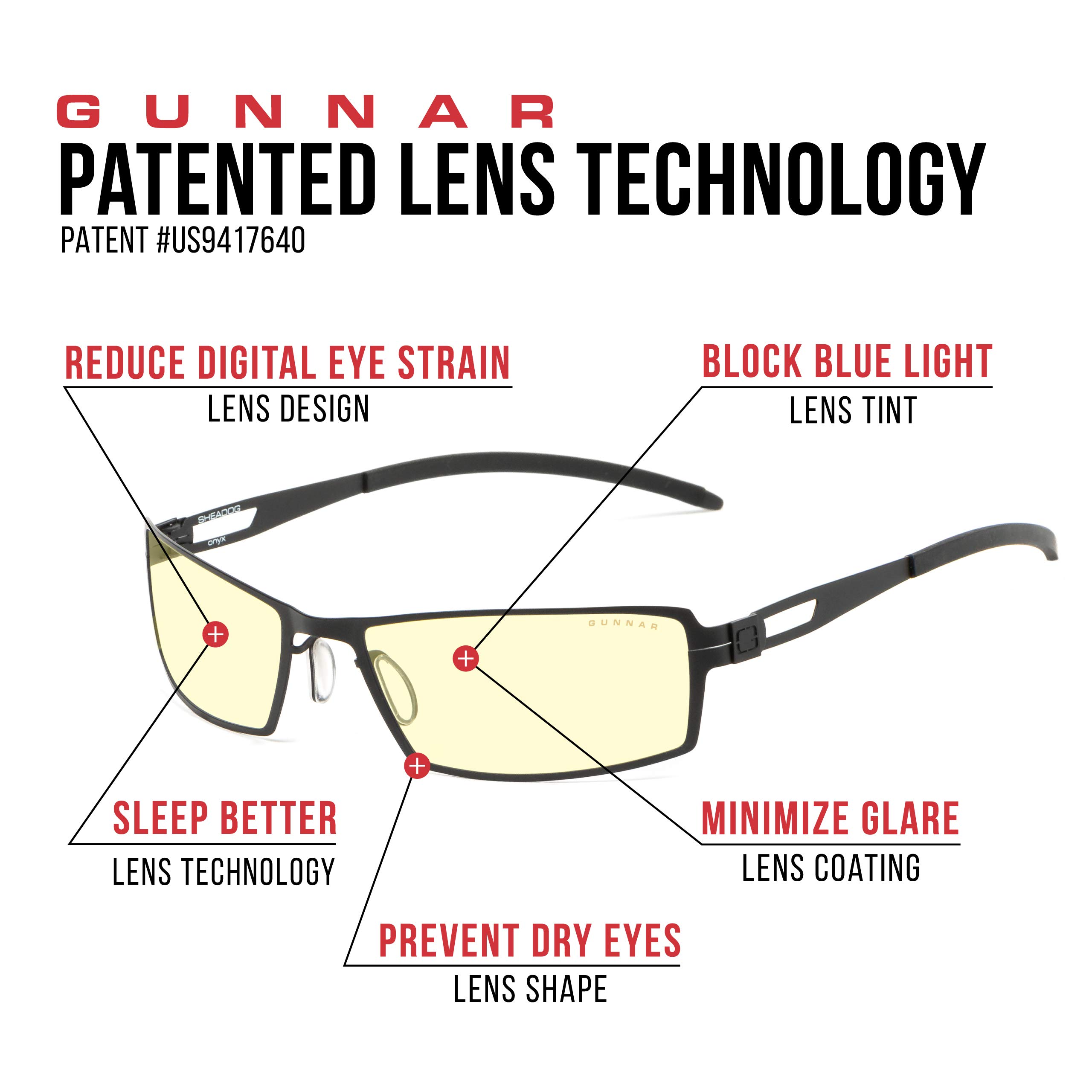 GUNNAR - Premium Gaming and Computer Glasses - Blocks 65% Blue Light - SheaDog, Onyx, Amber Tint