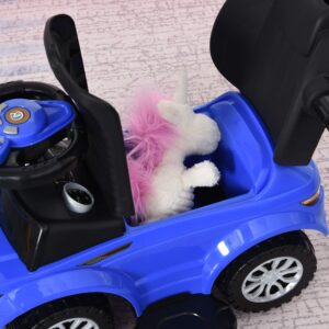 Aosom 3 in 1 Push Cars for Toddlers Kid Ride on Push Car Stroller Sliding Walking Car with Horn Music Light Function Secure Bar Ride on Toy for Boy Girl 1-3 Years Old Blue