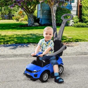 Aosom 3 in 1 Push Cars for Toddlers Kid Ride on Push Car Stroller Sliding Walking Car with Horn Music Light Function Secure Bar Ride on Toy for Boy Girl 1-3 Years Old Blue