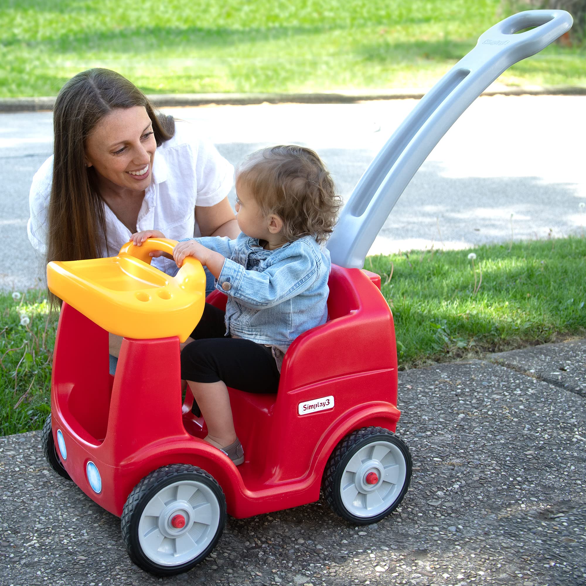 Simplay3 Roll and Stroll Quiet Ride-On Toddler Toy Push Car, with Seatbelt, for Toddlers Ages 1.5-4 yrs., Red