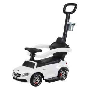 best ride on cars mercedes c63 (officially licensed), 3 in 1 push car for kids with cup holder, white, large