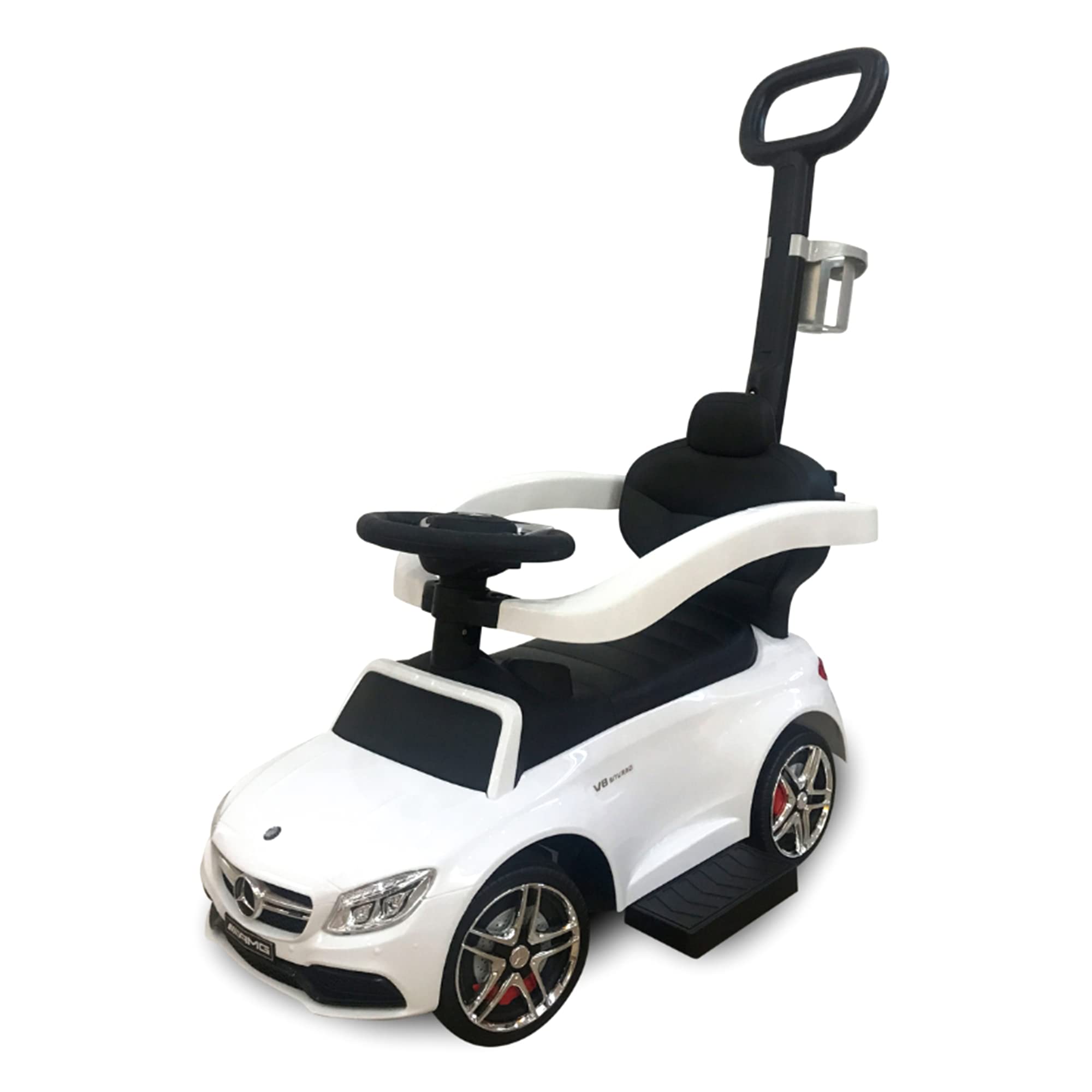 Best Ride On Cars Mercedes C63 (Officially Licensed), 3 in 1 Push Car for Kids with Cup Holder, White, Large