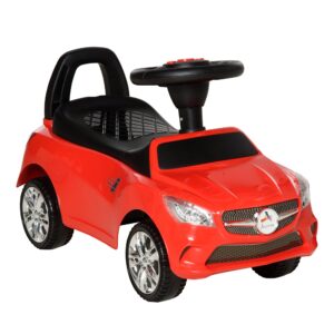 aosom kids ride on push car, foot-to-floor walking sliding toy car for toddler with working horn, music, headlights and storage, red