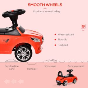 Aosom Kids Ride On Push Car, Foot-to-Floor Walking Sliding Toy Car for Toddler with Working Horn, Music, Headlights and Storage, Red