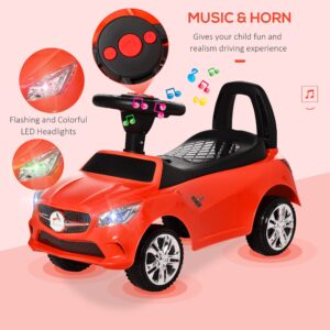 Aosom Kids Ride On Push Car, Foot-to-Floor Walking Sliding Toy Car for Toddler with Working Horn, Music, Headlights and Storage, Red