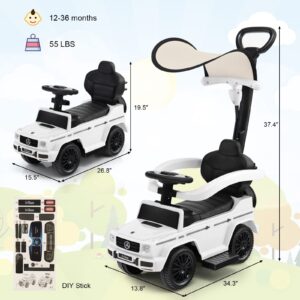 Costzon Push Car for Toddlers, 3 in 1 Mercedes Benz Stroller Sliding Walking Car w/Canopy, Handle, Armrest Guardrail, Underneath Storage, Horn Sound, Foot-to-Floor Ride On Toy for Boys Girls (White)