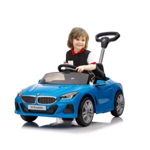 voupou kids' push ride-ons push ride-on car for toddlers 1-5, licensed bmw z4 toddler push car with adjustable push rod/horn music/silent wheel, push car for baby (blue)