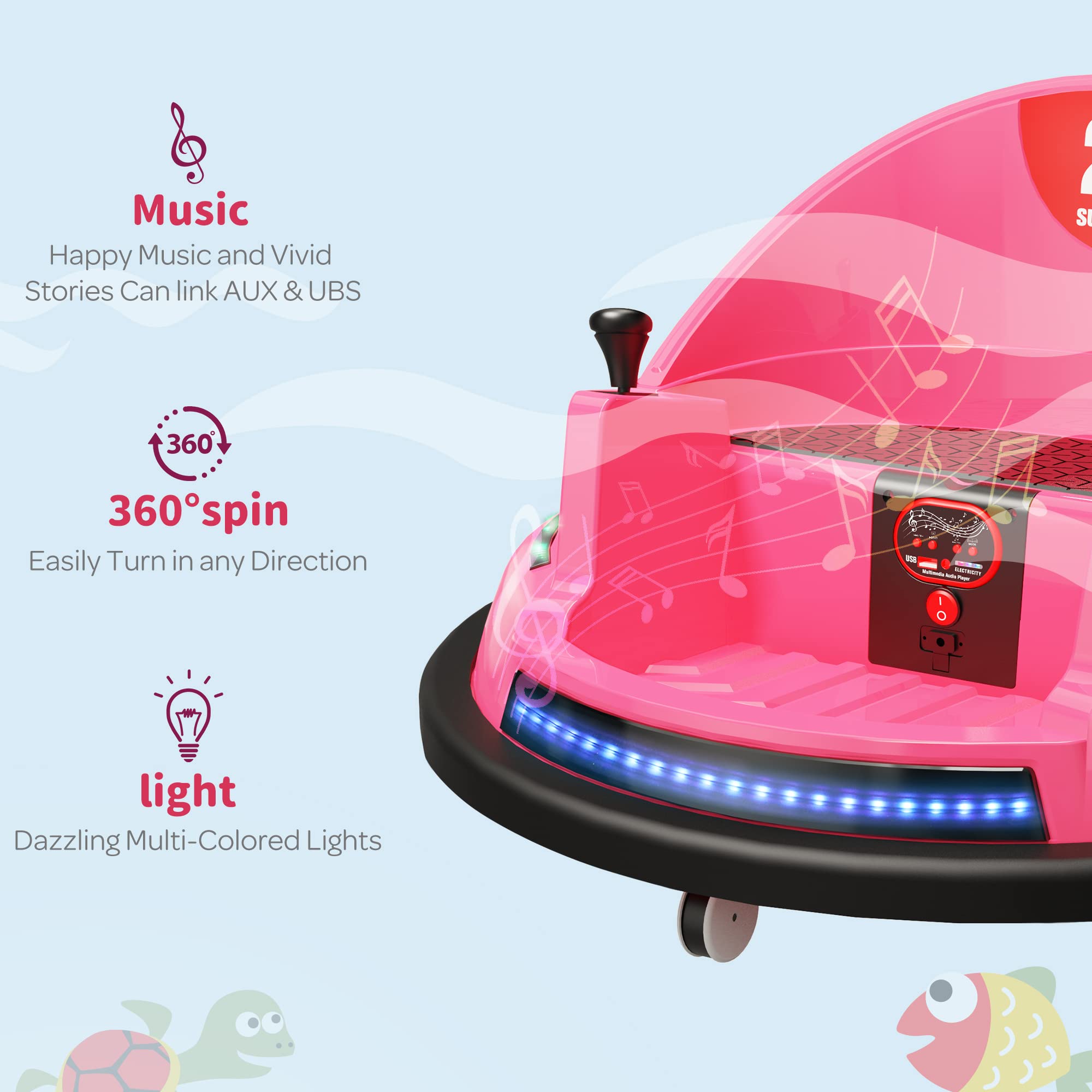 ROOMTEC Bumper Car for Toddlers 1-3, 12V Toddler Bumper Car with Remote Control, Safety Certified, Flashing Lights Music & 360 Degree Spin for Birthday (6V, Pink)