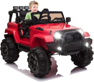 ottaro kids electric car ride on car truck, battery kids car w/parent remote control, 12v battery powered electric car for kids, 3 speeds,spring suspension, mp3 player (red)