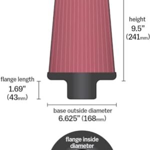 K&N Universal Clamp-On Air Intake Filter: High Performance, Premium, Washable, Replacement Filter: Flange Diameter: 4 In, Filter Height: 9.5 In, Flange Length: 1.6875 In, Shape: Round Tapered, RC-4780