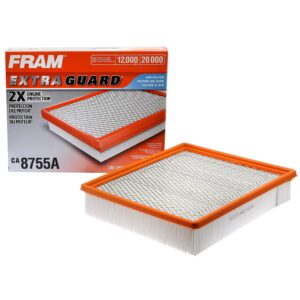 fram extra guard ca8755a replacement engine air filter for select cadillac, chevrolet, and gmc models, provides up to 12 months or 12,000 miles filter protection