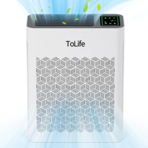 tolife air purifiers for home large room up to 1095 ft² with pm 2.5 display air quality sensor, auto mode, timer, hepa air purifier for bedroom filters smoke, pollen, pet dander, allergies, white