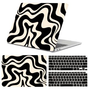 miwasion compatible with macbook air 13 inch case,2020 2019 2018 release(a2337 m1 a2179 a1932) with touch id and 2 pack keyboard protectors,laptop hard shell (black wave wavy)