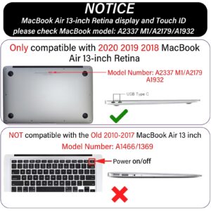 Miwasion Compatible with MacBook Air 13 inch Case,2020 2019 2018 Release(A2337 M1 A2179 A1932) with Touch ID and 2 Pack Keyboard Protectors,Laptop Hard Shell (Black Wave Wavy)