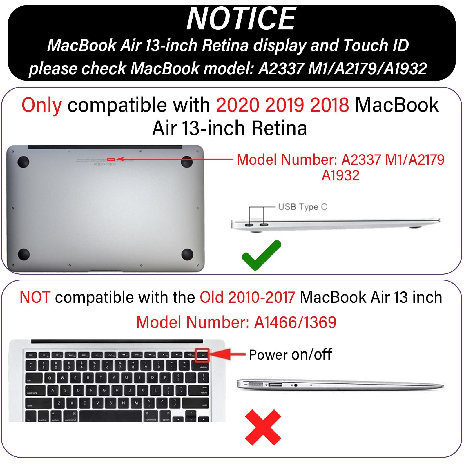 Miwasion Compatible with MacBook Air 13 inch Case,2020 2019 2018 Release(A2337 M1 A2179 A1932) with Touch ID and 2 Pack Keyboard Protectors,Laptop Hard Shell (Black Wave Wavy)