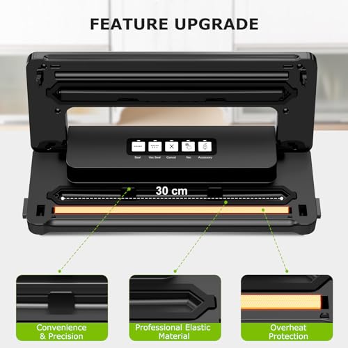 Bonsenkitchen Food Sealer Machine, Dry Vacuum Sealer Machine with 5-in-1 Easy Options for Sous Vide and Food Storage, Air Sealer Machine with 5 Vacuum Seal Bags & 1 Air Suction Hose, Black