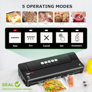 Bonsenkitchen Food Sealer Machine, Dry Vacuum Sealer Machine with 5-in-1 Easy Options for Sous Vide and Food Storage, Air Sealer Machine with 5 Vacuum Seal Bags & 1 Air Suction Hose, Black