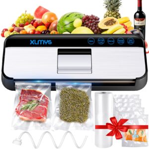 xlmys food vacuum sealer machine (95kpa), compact automatic food vacuum sealer with vacuum bags, led indicator light, dry & moist food modes for food wine preservation storage