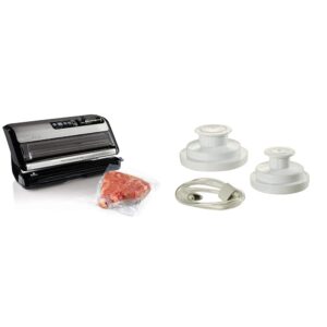 foodsaver fm5200 2-in-1 automatic vacuum sealer machine | silver, 9.3 x 17.6 x 9.6 inches & regular sealer and accessory hose wide-mouth jar kit, 9.00 x 6.00 x 4.90 inches, white