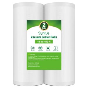 syntus vacuum sealer bags for food, 2 rolls 11" x 50' commercial grade bag rolls, bpa free food vac bags for storage, meal prep or sous vide