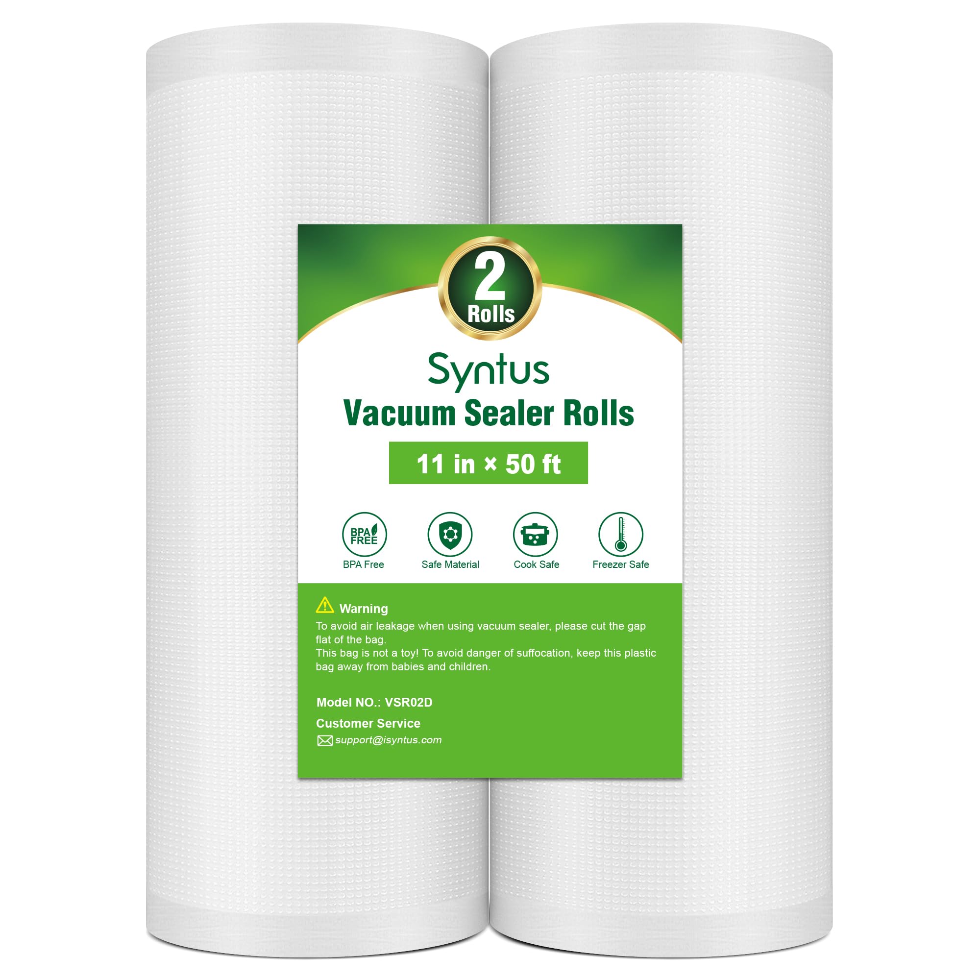 Syntus Vacuum Sealer Bags for Food, 2 Rolls 11" x 50' Commercial Grade Bag Rolls, BPA Free Food Vac Bags for Storage, Meal Prep or Sous Vide