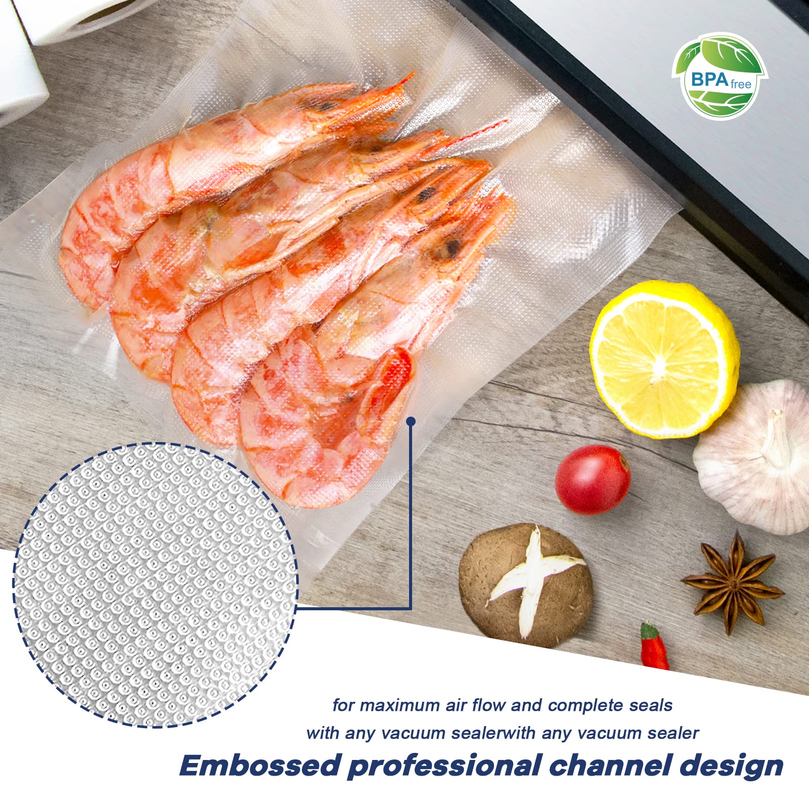 Deefre Vacuum Sealer Bags 2 Rolls 8"x50' & 11"x50' Commercial Grade Food Saver Bags for Seal a Meal, BPA Free, Heavy Duty, Great for vac Storage, Meal Prep or Sous Vide