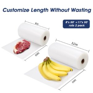 Deefre Vacuum Sealer Bags 2 Rolls 8"x50' & 11"x50' Commercial Grade Food Saver Bags for Seal a Meal, BPA Free, Heavy Duty, Great for vac Storage, Meal Prep or Sous Vide