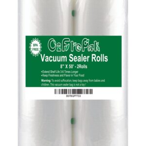 O2frepak 2Pack (Total 100Feet) 8x50 Rolls Vacuum Sealer Bags Rolls with BPA Free,Heavy Duty Vacuum Food Sealer Storage Bags Rolls,Cut to Size Roll,Great for Sous Vide