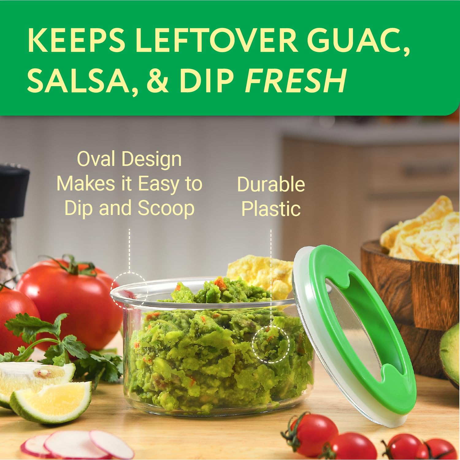 IMPRESA [3 Pack Guacamole Keeper with Airtight Lid - Guacamole Saver Container with Lid - Fresh Food Saver - Food Containers with Lids - Kitchen Storage Dip Container - Food Container - 1.5 Cups