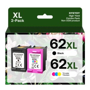 62xl ink cartridge combo pack black & color replacement for hp 62 xl, 62xl remanufactured ink work with envy 5540 series