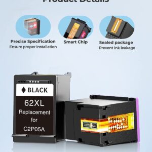 62XL Ink Cartridge Combo Pack Black & Color Replacement for HP 62 XL, 62XL Remanufactured Ink Work with Envy 5540 Series