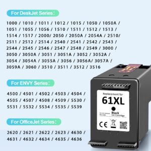 61XL Black Ink Cartridges Combo Pack High Yield Replacement for HP Ink 61 XL for Envy 4500 4501 5530 4502 5534 5535 for OfficeJet 4630 4635 for DeskJet 1000 1010 1055 1510 3050 3510 Printer (2 Black)