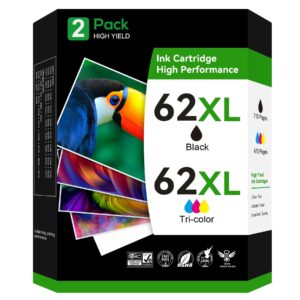 palmtree remanufactured 62xl ink cartridges black and color replacement for hp 62xl ink cartridge combo pack for hp ink 62 xl work with hp envy 7640 5660 7645 5540 officejet 5740 8040 200 250 (2 pack)