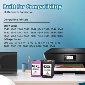 Palmtree Remanufactured 62XL Ink Cartridges Black and Color Replacement for HP 62XL Ink Cartridge Combo Pack for HP Ink 62 XL Work with HP Envy 7640 5660 7645 5540 OfficeJet 5740 8040 200 250 (2 Pack)