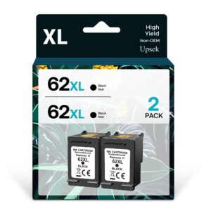 upsek remanufacture 62xl black ink cartridge compatible ink 62 xl replacement with hp officejet 250, hp envy 5660 7640 5540 5640 5541 5643 7643 7645 (2-pack black)