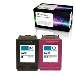 ocproducts remanufactured ink cartridge replacement for hp 62xl for hp officejet 5742 5740 8040 envy 5540 5640 5660 7640 printers (1 black 1 color)