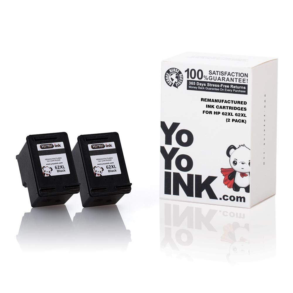 YoYoink Remanufactured Ink Cartridge Replacement for HP 62XL Black Ink (2 Black Cartridges) for HP Printer Envy 5540 5643 5660 5663 7640 7645 Officejet 200 5740 5745 5746