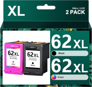 hallolux 62xl ink cartridges remanufactured for hp ink 62 replacement for hp 62xl ink cartridge combo pack compatible with envy 7640 7645 5660 5540, officejet 5740 250 200 printer, black and tri-color