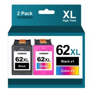 voredo remanufactured ink cartridge replacement for hp 62xl ink cartridge combo pack 62 xl for envy 5540 5542 5545 5640 5642 5660 5664 5665 7640 7645 8000 8005 officejet 200 250 5740 5742 5745(2 pack)