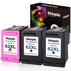 inktopia remanufactured for hp 62xl 62 xl ink cartridge (2 black 1tricolor) used in hp envy 5540 5660 5643 5640 7640 for hp officejet 5740 5742 5745 for hp officejet 200 250 mobile printer high yield