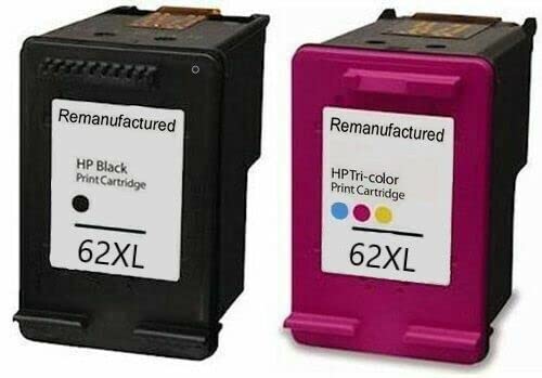 Remanufacturered 62XL Ink Cartridges Combo Pack Replacement for HP 62 XL Ink Works with HP Envy 5540, 5660, 7640, 7645 Series, HP OfficeJet 5740, 5745 Series (1 Black & 1 Tri-Color)