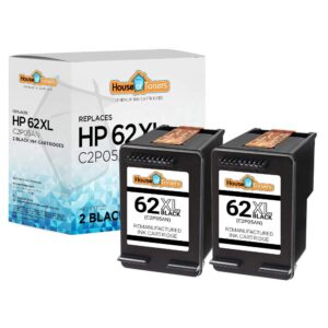 houseoftoners remanufactured for hp 62xl ink cartridge high yield replacment for hp 62xl envy (5540,5640, 5660, 7644, 7645) officejet (5740, 5742, 8040, 8045, 5742, 5743, 5744, 5745) - 2-pack (black)