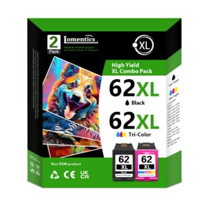 62xl black and color ink cartridge combo pack (2pack) -lomenti compatible ink cartridges replacement for hp 62xl high yield ink cartridge for envy 5540 5642 officejet 200 250 5740 8040 printer